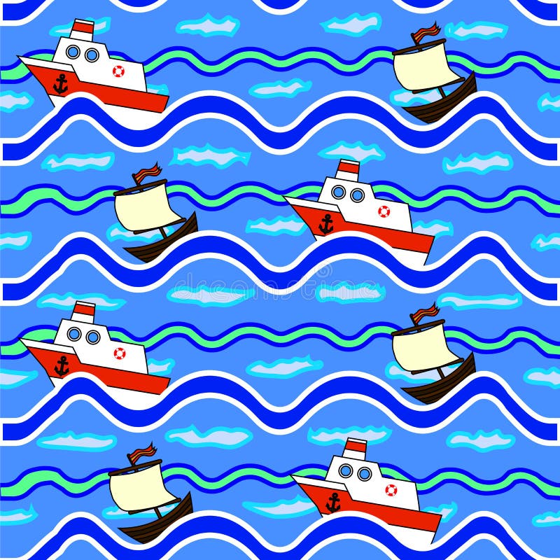 The Texture of the Sea Floating Ships Stock Vector - Illustration of ...