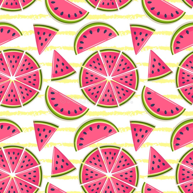 Texture, Seamless Pattern Watermelon in Flat Style. Halves, Slices and ...