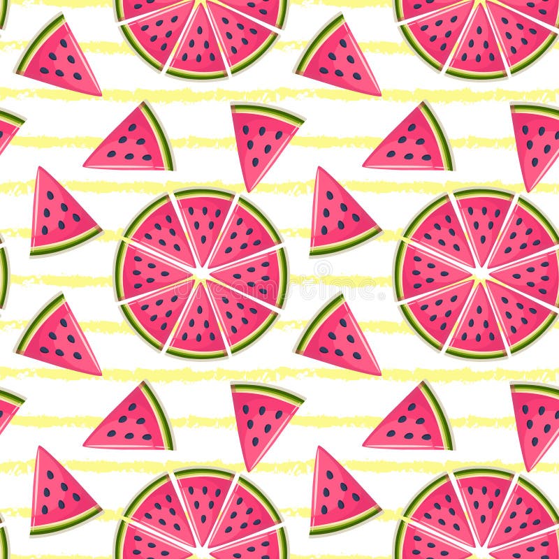Texture, Seamless Pattern Watermelon in Flat Style. Halves, Slices and ...