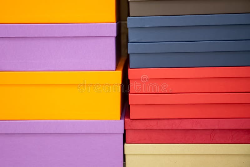 Texture Set of Multicolored Packaging Gift Boxes. Close-up, Soft Focus ...