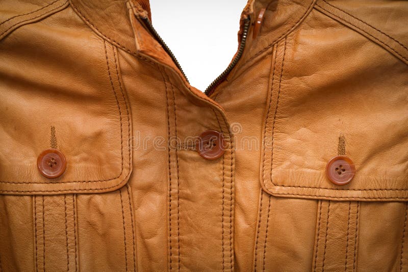 Texture a Shabby Brown Leather Jacket. Stock Photo - Image of close ...