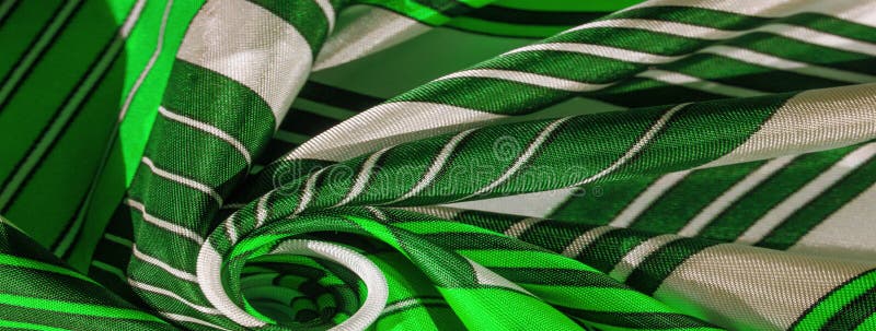 Texture, Silk Fabric with a Green Striped Pattern. the Design of this Fabric is Devoted To a ...