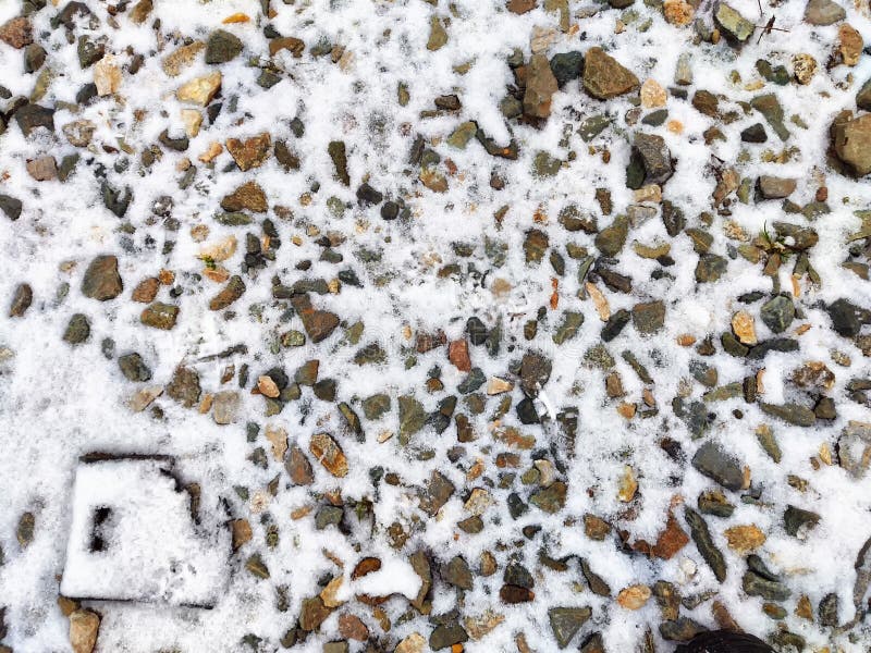 Texture of Small Stones with Snow. Background of Pebbles and Ice Stock ...