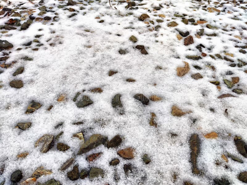 Texture of Small Stones with Snow. Background of Pebbles and Ice Stock ...