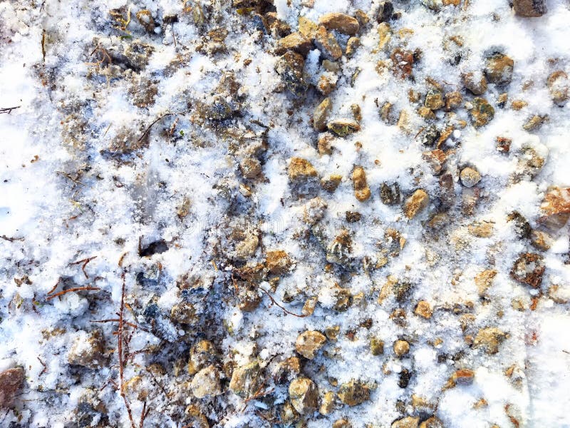 Texture of Small Stones with Snow. Background of Pebbles and Ice Stock ...