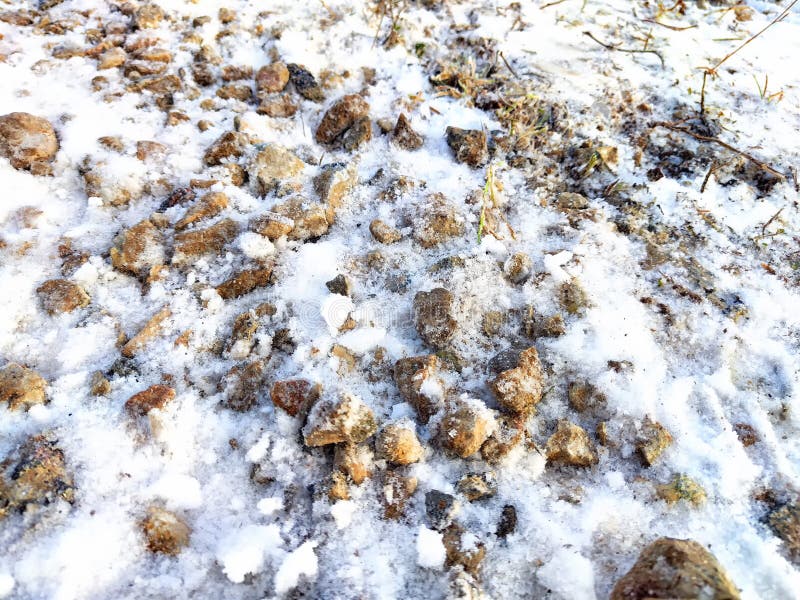 Texture of Small Stones with Snow. Background of Pebbles and Ice Stock ...
