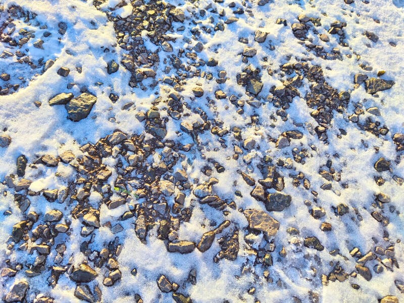 Texture of Small Stones with Snow. Background of Pebbles and Ice Stock ...