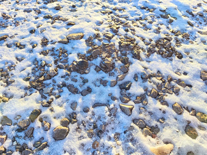 Texture of Small Stones with Snow. Background of Pebbles and Ice Stock ...