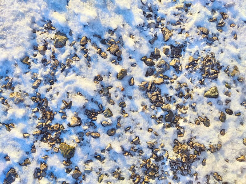 Texture of Small Stones with Snow. Background of Pebbles and Ice Stock ...