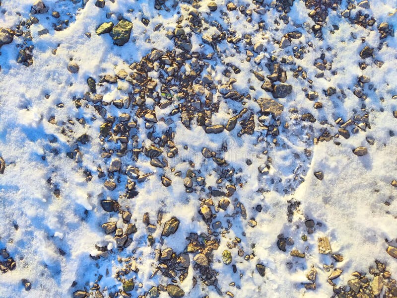 Texture of Small Stones with Snow. Background of Pebbles and Ice Stock ...