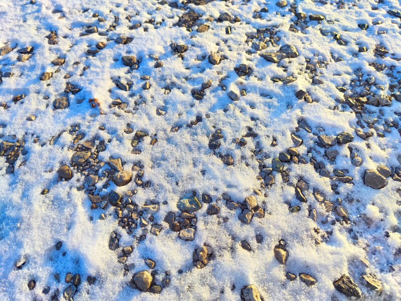 Texture of Small Stones with Snow. Background of Pebbles and Ice Stock ...