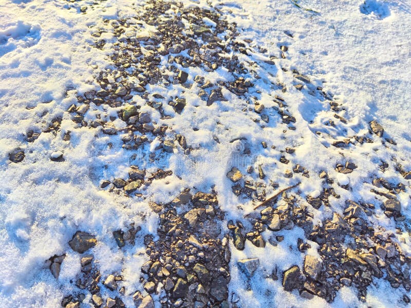 Texture of Small Stones with Snow. Background of Pebbles and Ice Stock ...