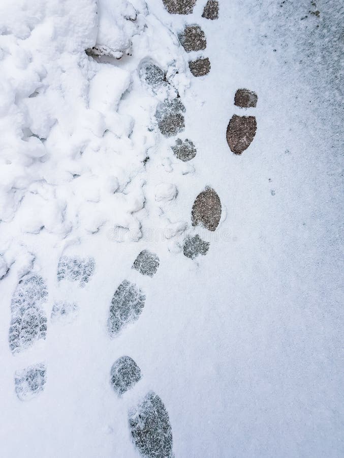 Human Footprints in the Snow, Winter Path in the Field Leading To the ...