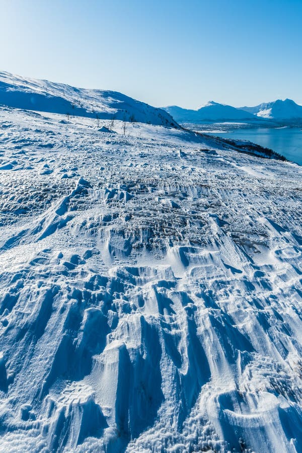 Texture of Snow on a Layer of Ice on a Mountain Top in Norway, Vertical ...