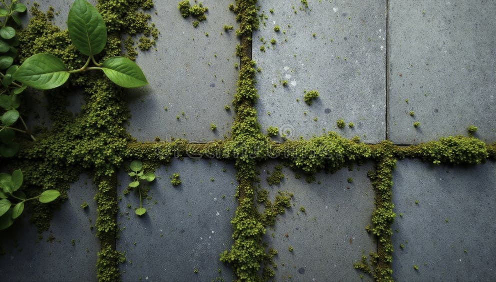 Texture of Sprouted Grass and Lichen on Concrete, Organic Concrete ...