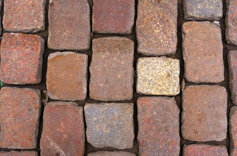 Abstract Background of Red Old Cobblestone Close Up. View from Above ...