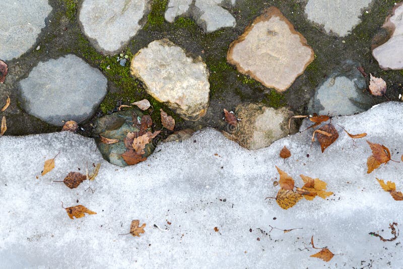 The Texture of the Stone and Snow. Stock Image - Image of brick, pave ...