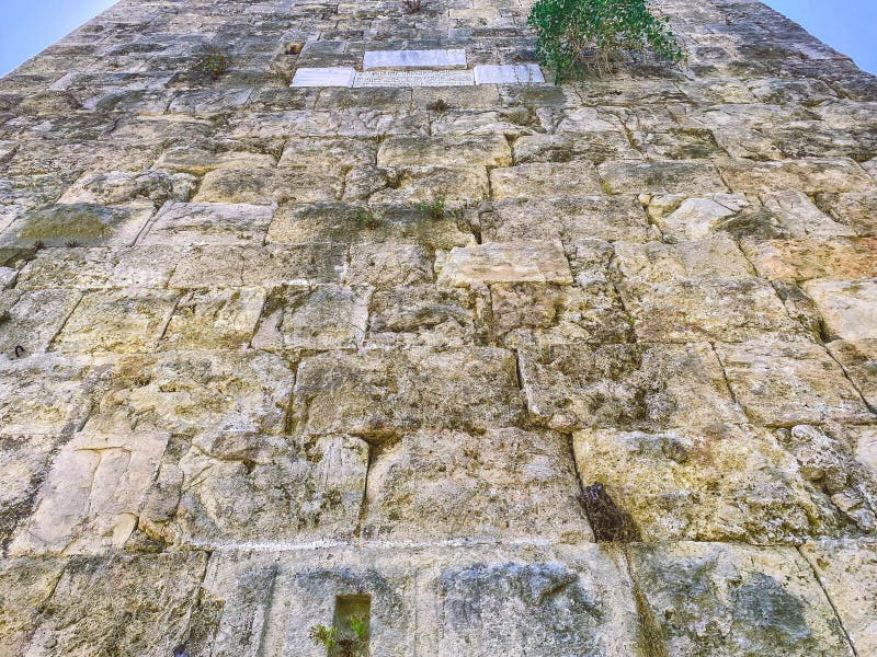 Texture. Stone Wall with Thickets of Moss and Grass. High Tower. Wall ...