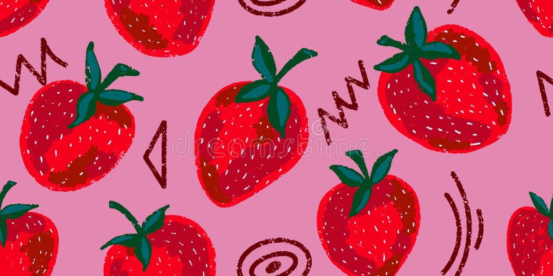 Texture of Strawberries. Berry Pattern. Cartoon Style. Hand Drawn ...