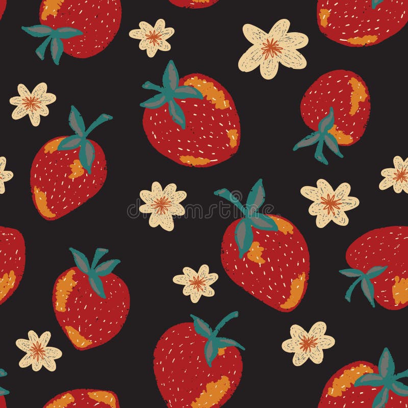 Texture Stylized Pattern with Strawberry Berry Seamless Endless Vector ...