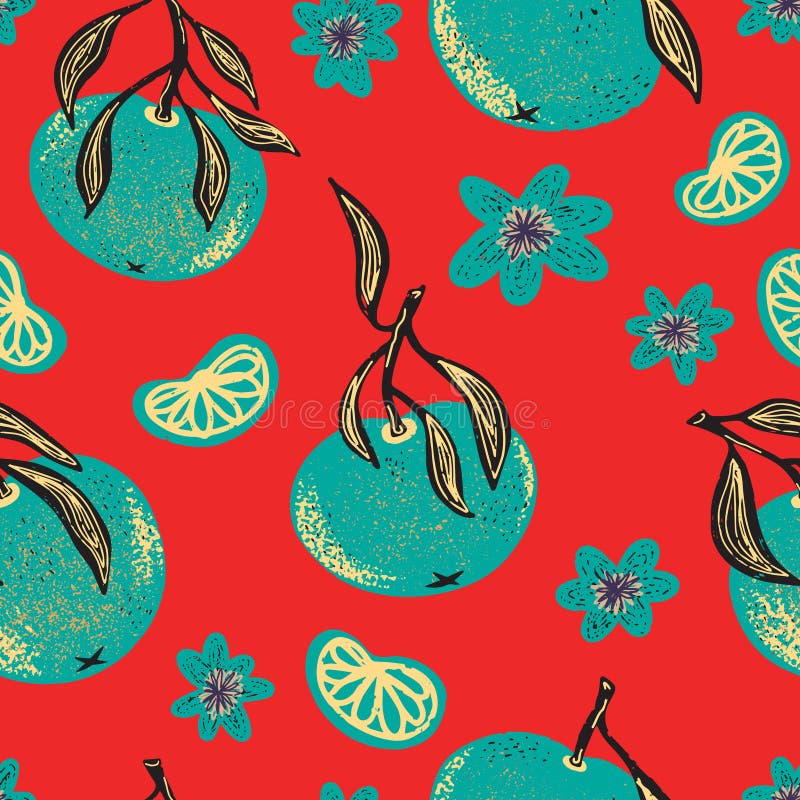 Texture Stylized Pattern with Tangerines Seamless Endless Vector ...