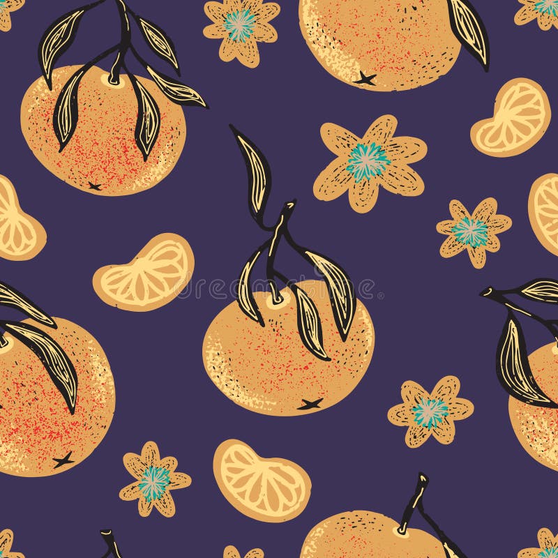 Texture Stylized Pattern with Tangerines Seamless Endless Vector ...