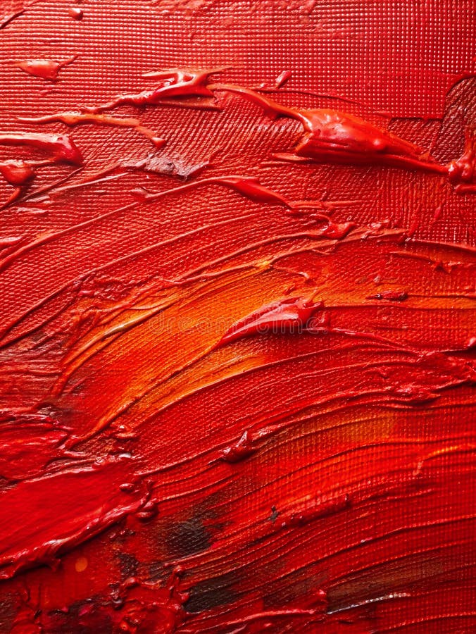 The Texture of Thickly Brushstrokes Applied Red Acrylic on Canvas ...