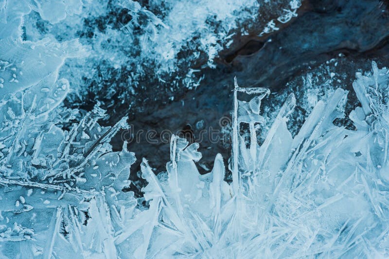 Texture of Thin Ice Surface on River. Winter, Freezing Theme Stock ...