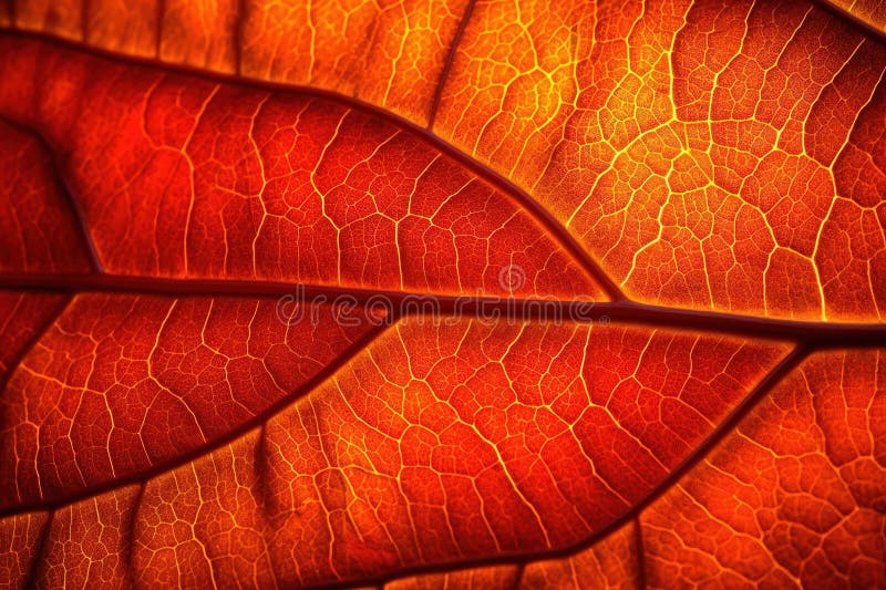 The Texture of a Tree Leaf. Macro Texture of Foliage. Background Red ...