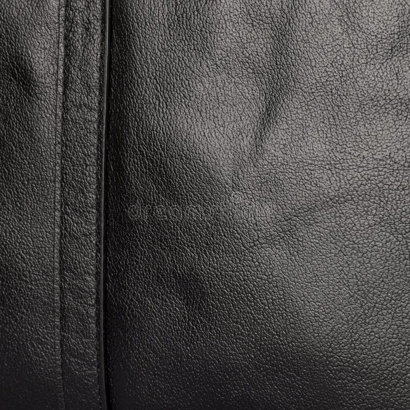 The Texture of the Two Stitched Halves of Soft Black Leather Stock ...