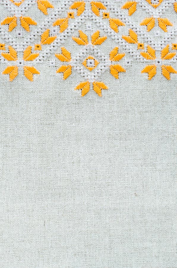 Texture of the Vintage Homespun Linen Textile with Embroidery. Design ...