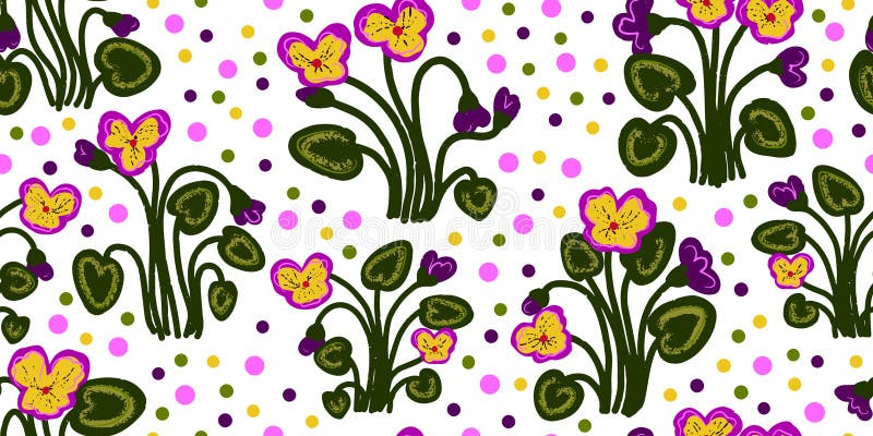 Texture Violets. Forest Flowers. Cartoon Style. Hand Drawn Elements ...