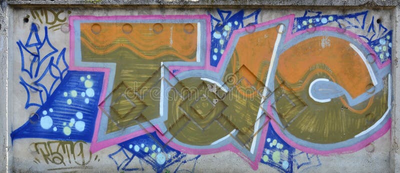 Fragment of an Old Wall with Colorful Graffiti Painting Stock Photo ...