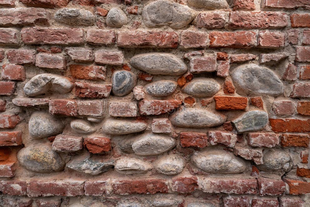 Texture of Wall with Regular Red Brick and with Pieces of Old Red Brick ...