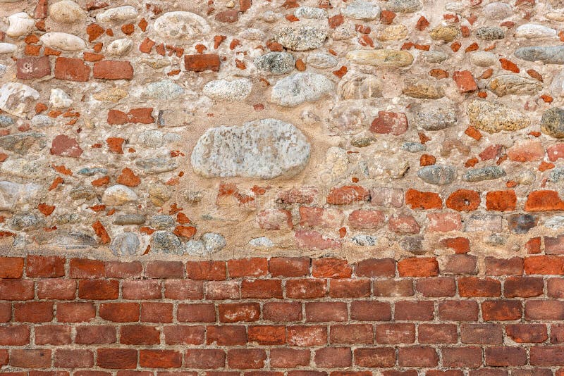 Texture of Wall with Regular Red Brick and River Stones Stock Photo ...