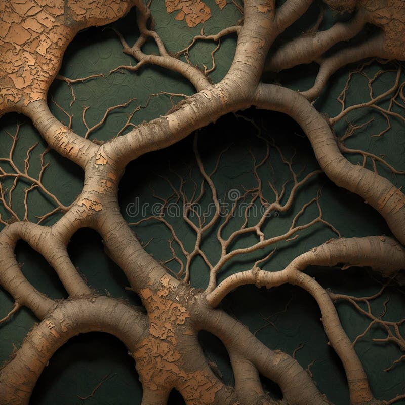 The Texture of the Wallpaper with a Pattern of Tree Roots. Generated AI ...