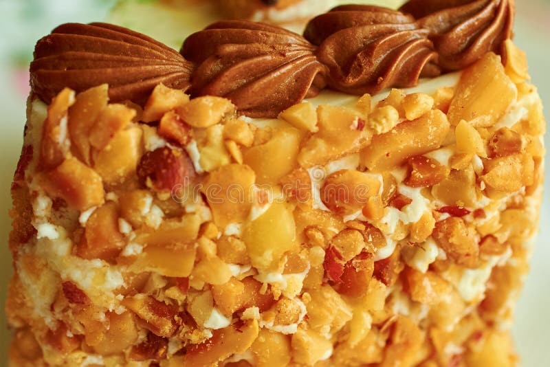 Texture Walnut Cake with Cream Stock Image - Image of cuisine, portion ...