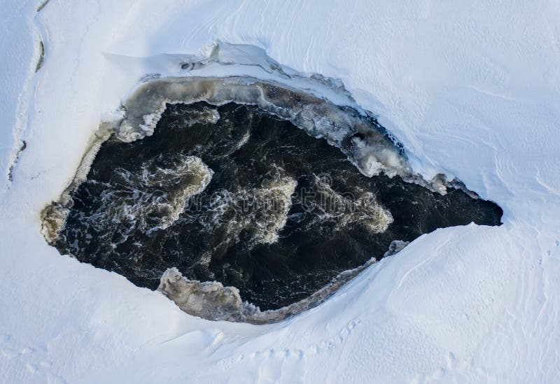 Texture of Water in Thawed Ice, Snow in Winter, the View from the Drone ...