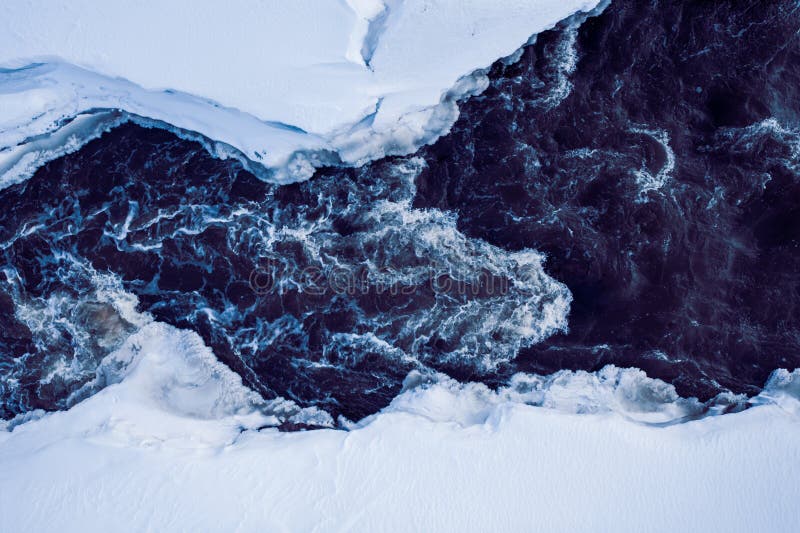 Texture of Water in Thawed Ice, Snow in Winter, the View from the Drone ...