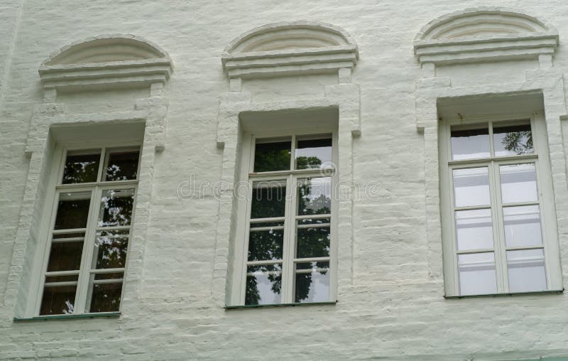 Close Up of Big Windows of Manor. Texture of Windows of Historic White ...