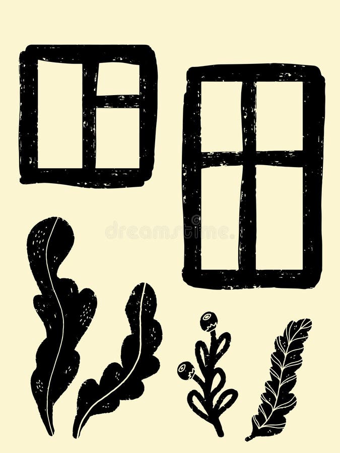 Texture Windows and Plants Vector Set Rustic Style Stock Vector ...