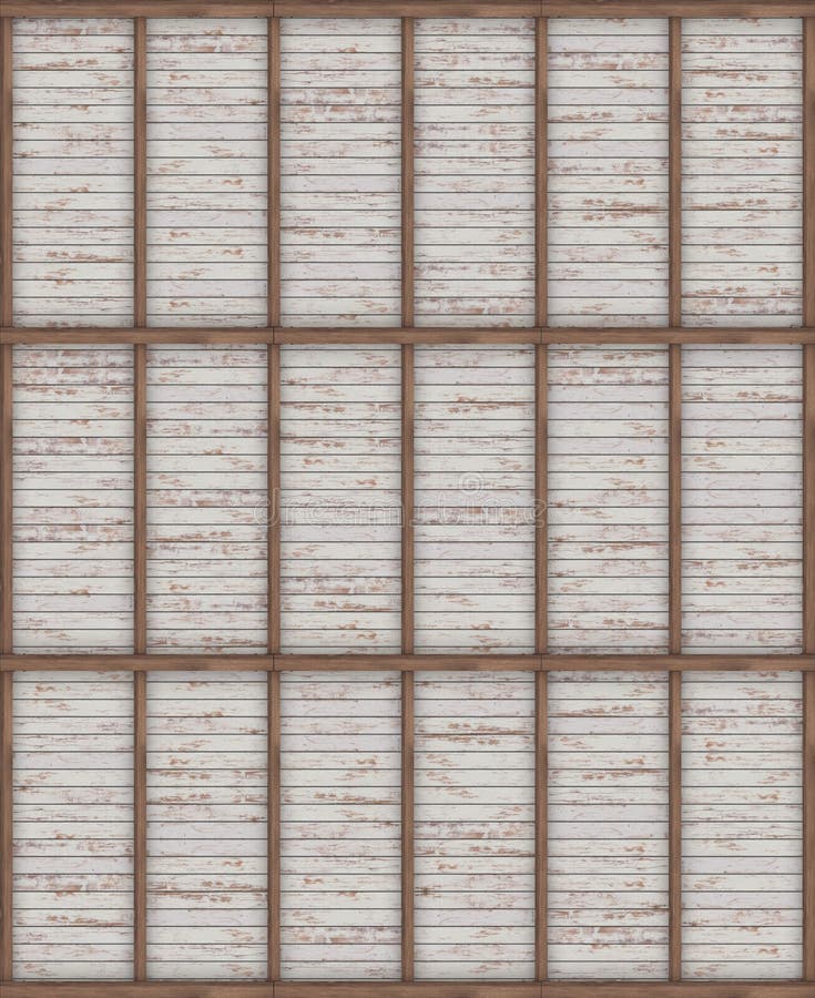 The Texture of the Wooden Ceiling with Beams. Top View. 3D ...