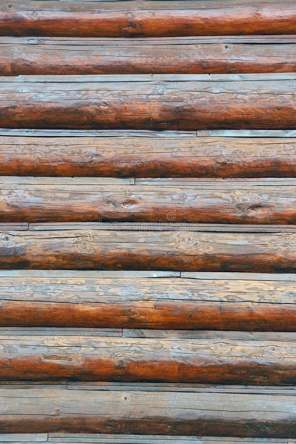 The Texture of the Wooden Log Wall of Log House Closeup Stock Photo ...