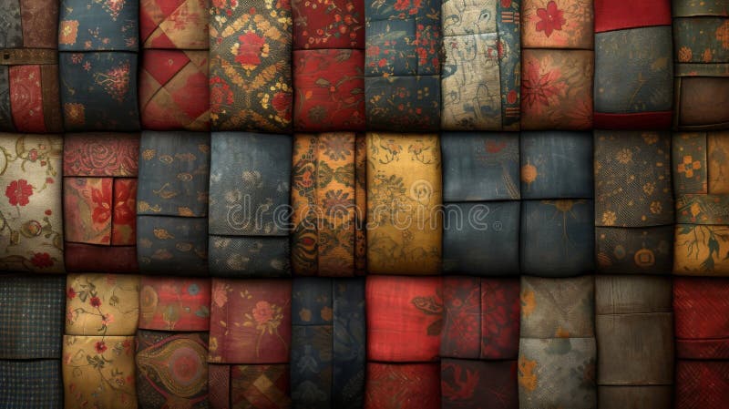 Texture of a Worn Quilt Each Patch a Different Pattern and Fabric ...