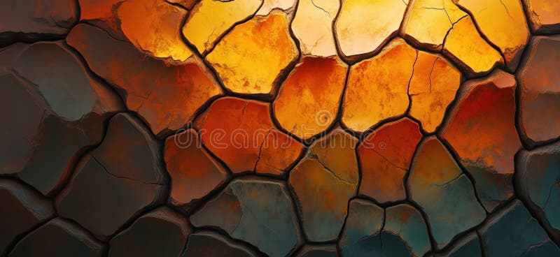 Textured Abstract Background of Cracked Earth with Warm Orange and ...