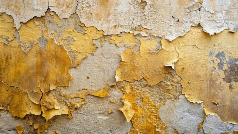 Textured Abstract of Flaking Ochre and Beige Paint on a Weathered Wall ...