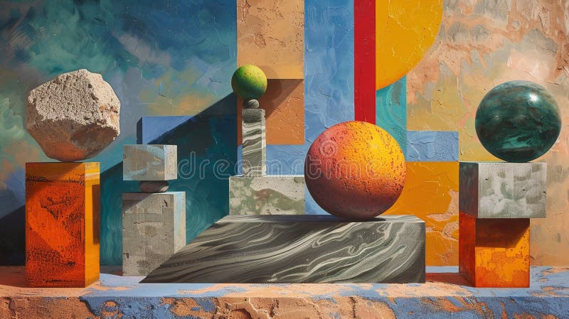 Textured Abstract Geometric Composition with Spheres 3d Rendering Image ...