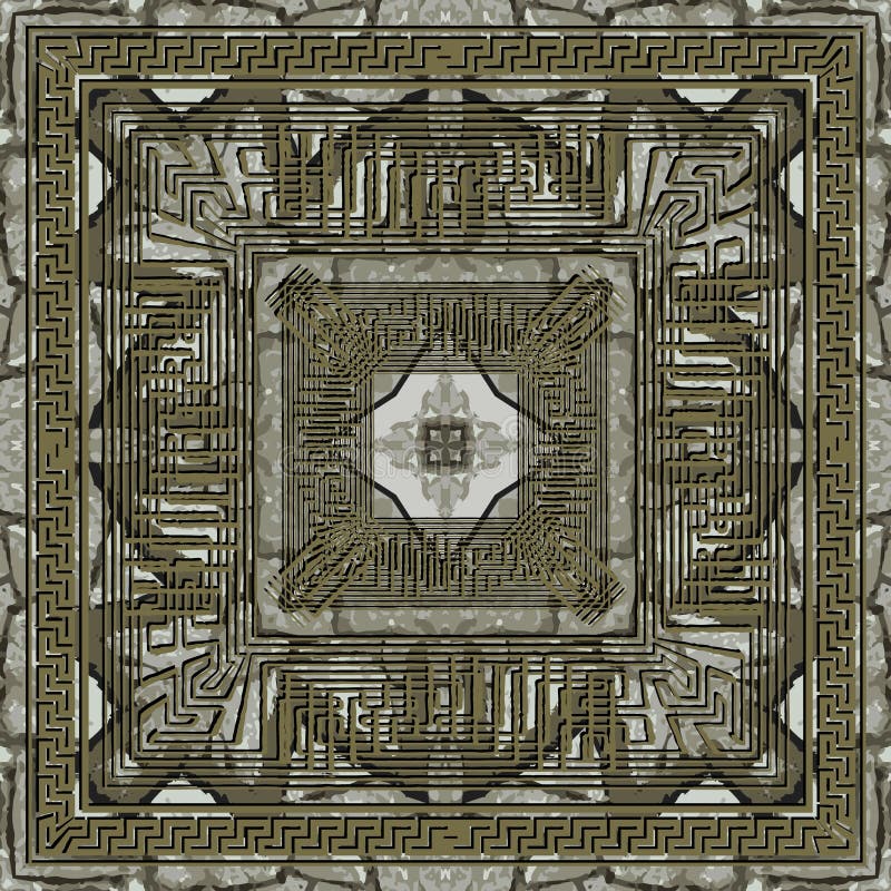 Textured Abstract Grunge Vector Seamless Pattern. Greek Square Frames ...