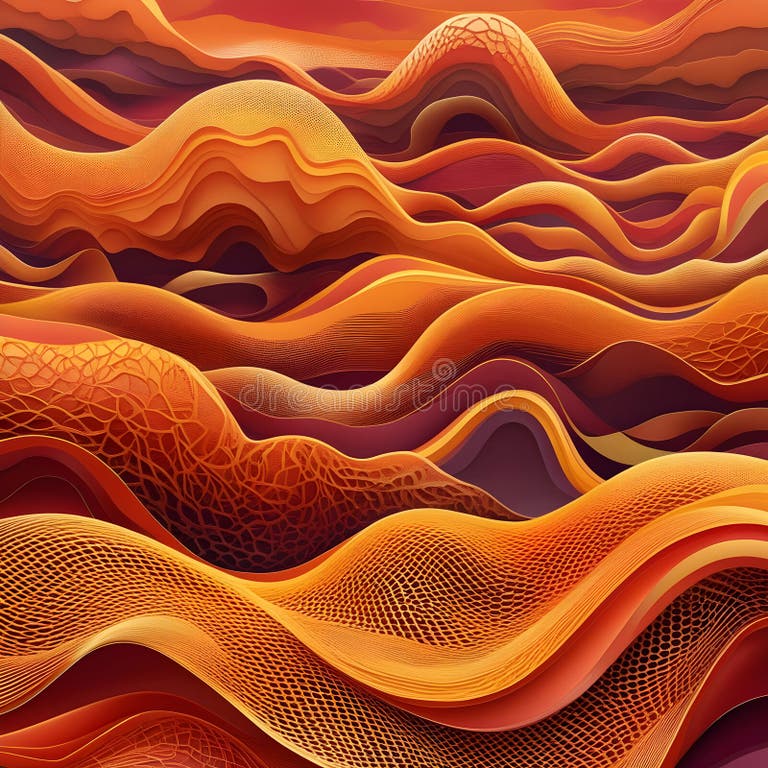 A Textured Abstract Orange Mesh Forming a Flowing, Wavy Surface Stock ...