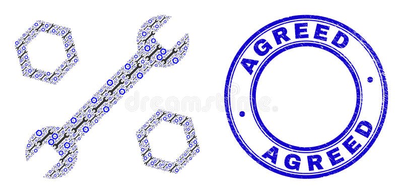 Textured Agreed Stamp Seal and Wrench and Nuts Recursive Composition of ...